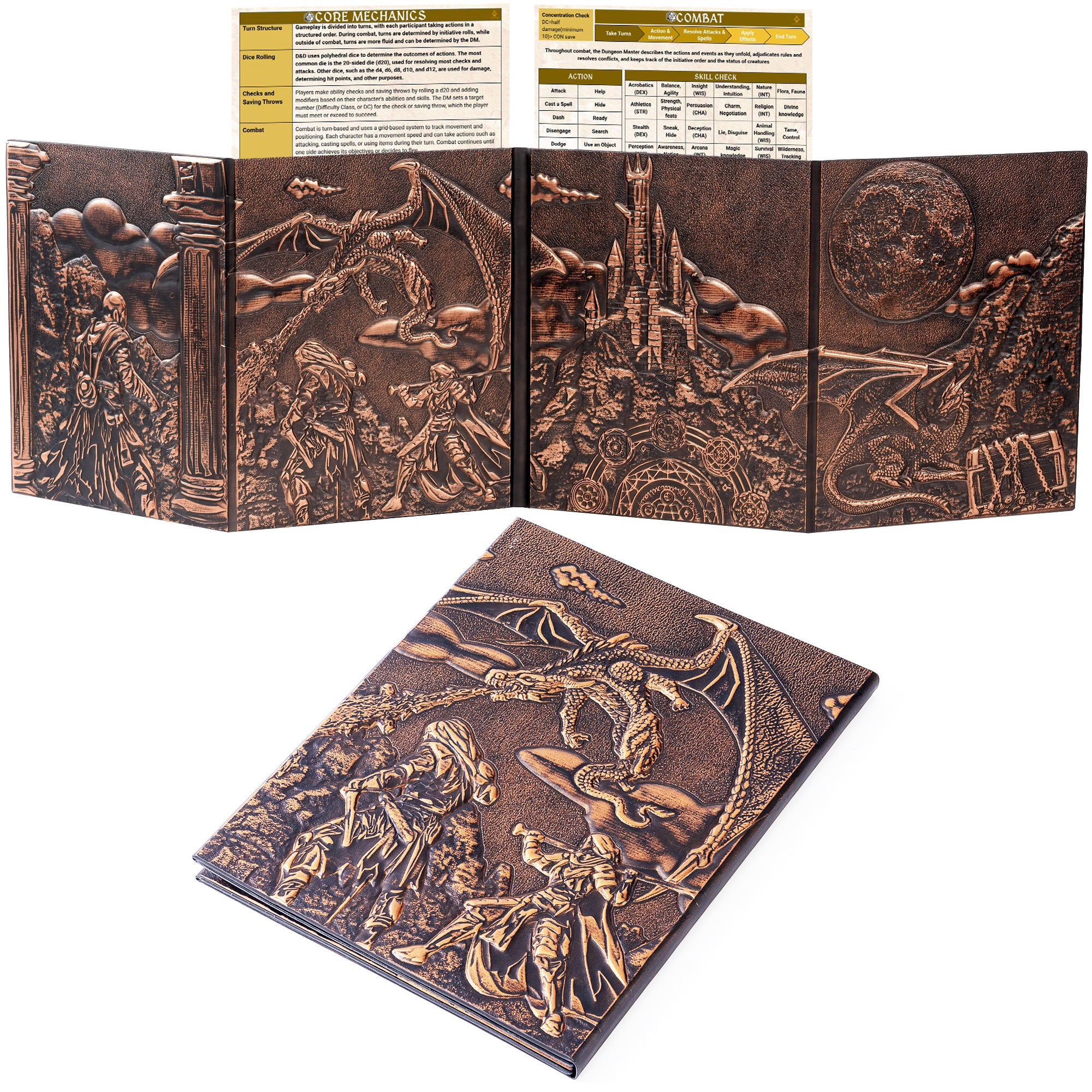 DND DM Screen with 4 Wider Panels - 3D Faux Leather Panoramic Battle S ...