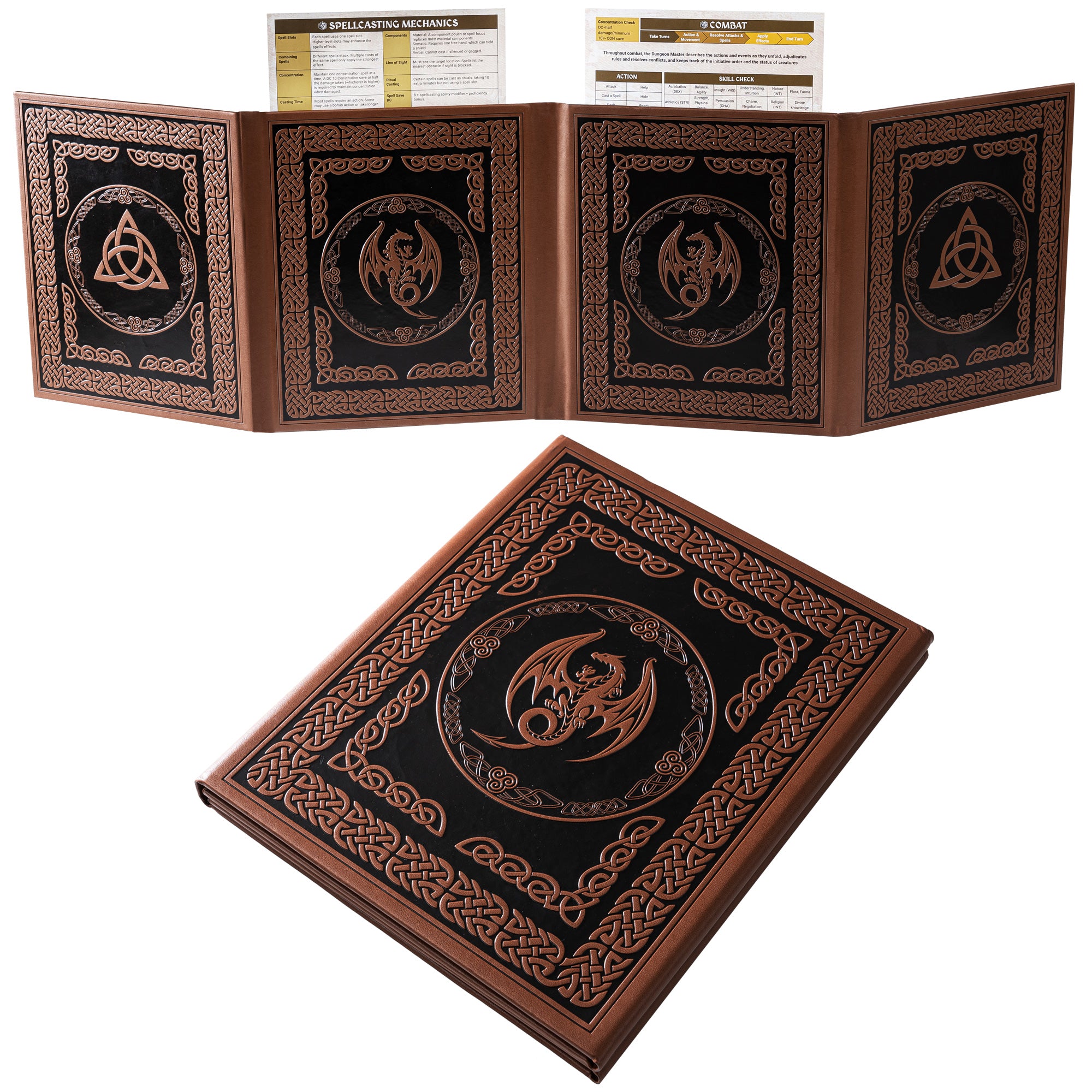 DND DM Screen with 4 Wider Panels - Embossed Faux Leather Celtic Knot ...