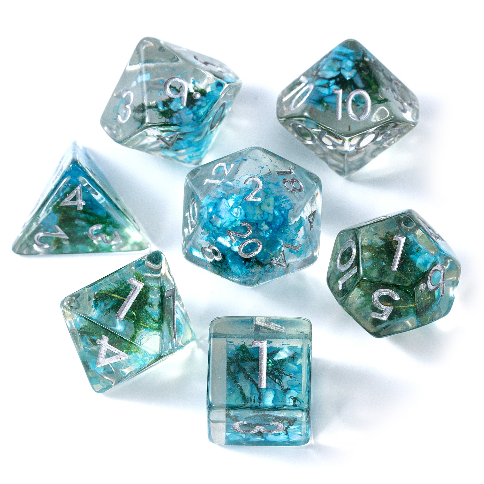 Green Moss Resin Dice Set - Unique Green Moss with Blue Shell for DND ...
