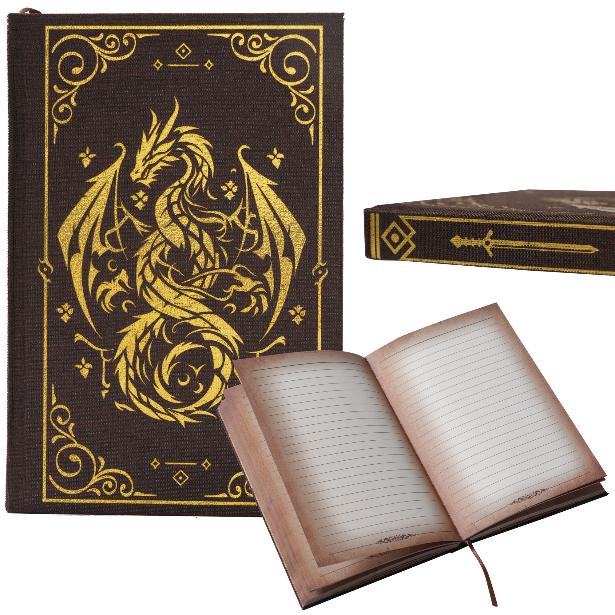 Linen Notebook with Stunning Dragon Design (240 Pages) for DND – Soar Forge