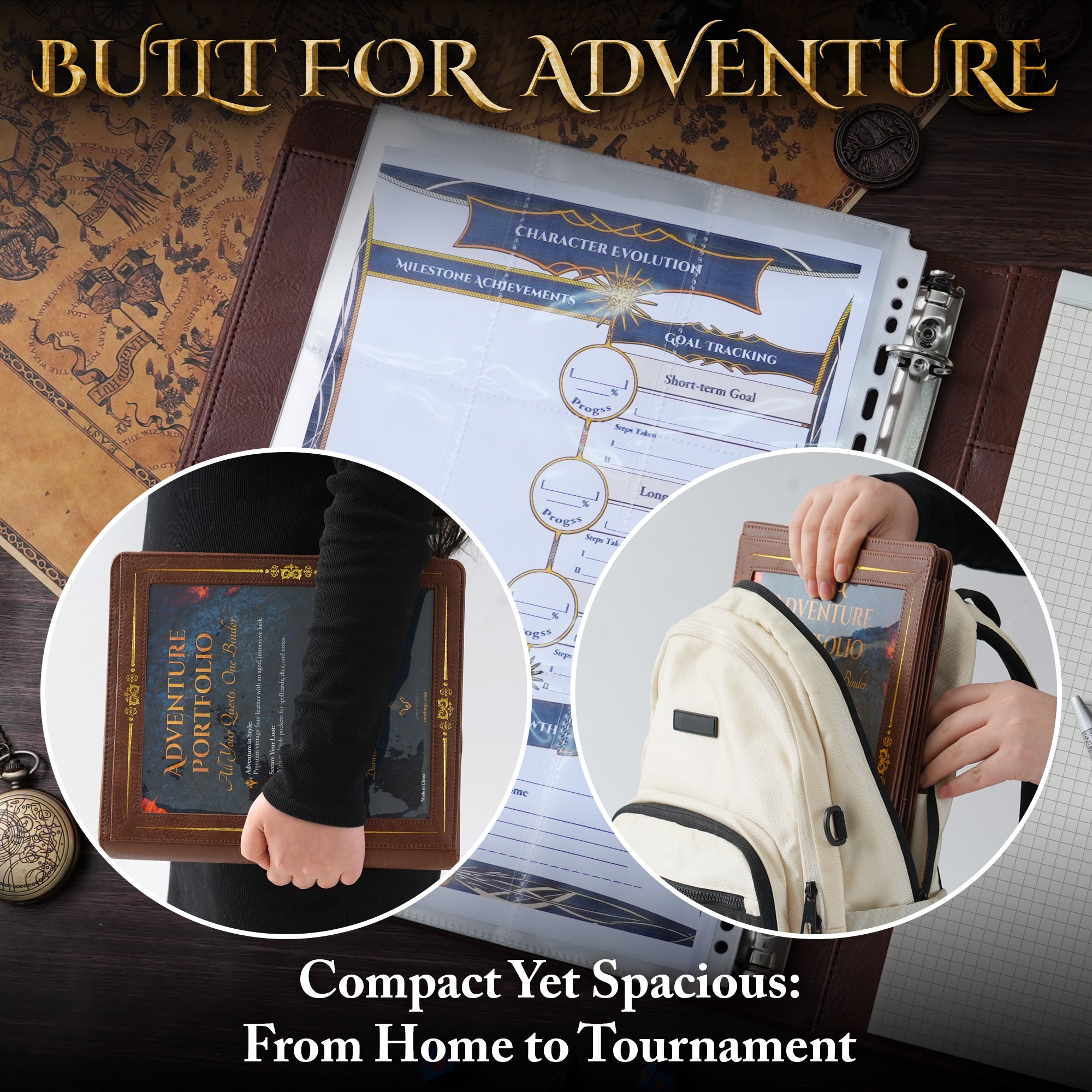 Vintage Adventurer's Portfolio – Elder Brown with Gold Foil PU Leather ...