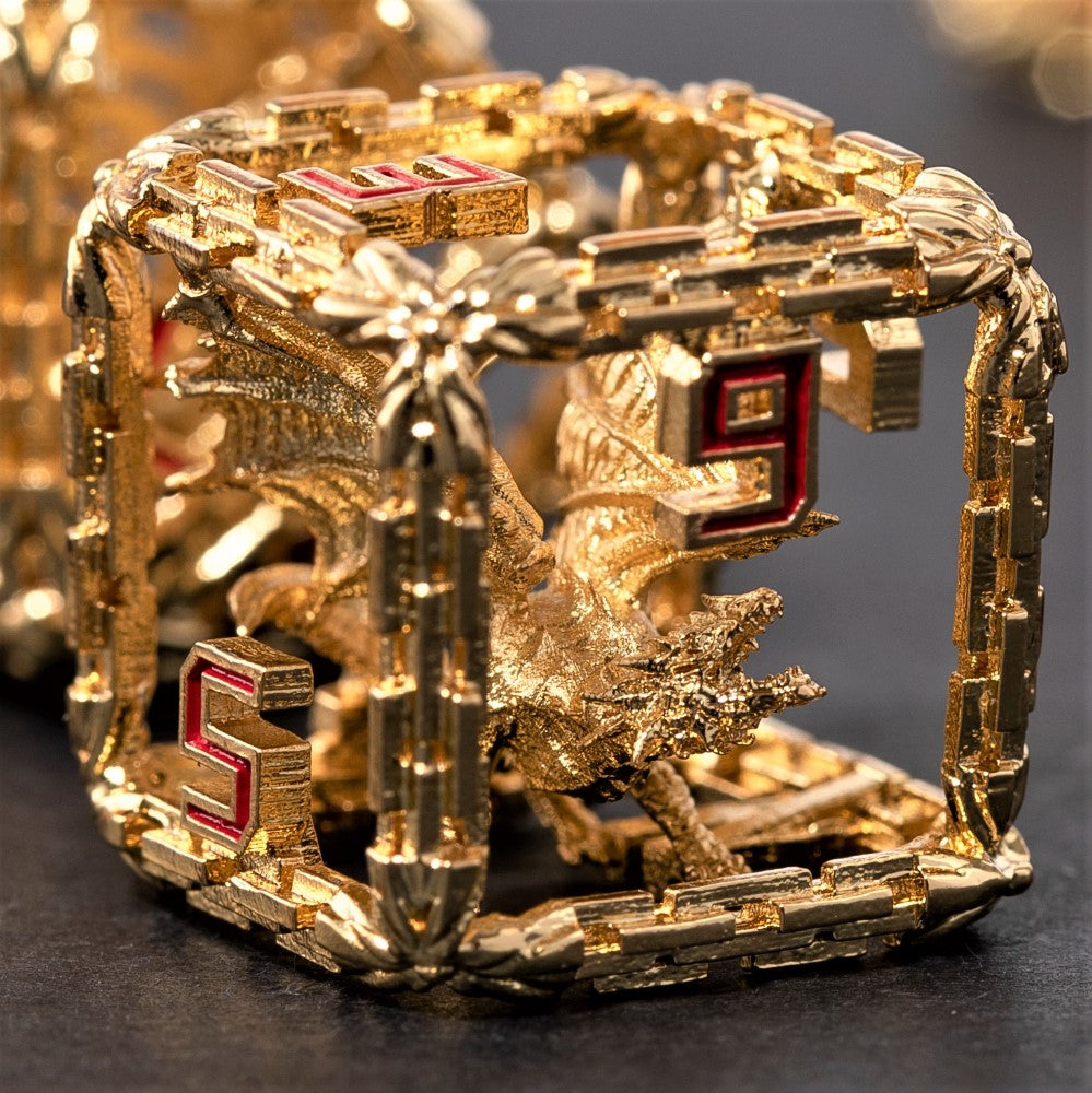 Imprisoned Dragon Core DND Dice Set (Gold and Red) – Soar Forge